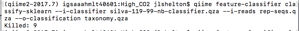 Classify-sklearn "Killed: 9" output - User Support - QIIME 2 Forum