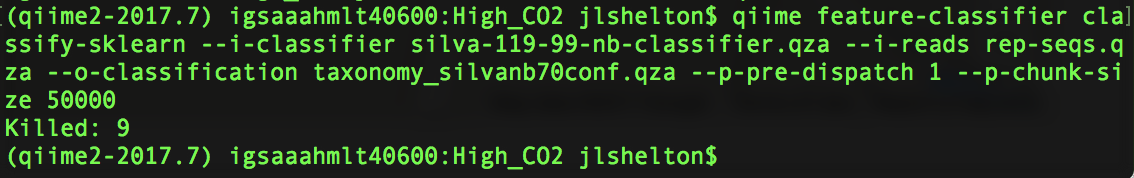 Classify-sklearn "Killed: 9" output - User Support - QIIME 2 Forum